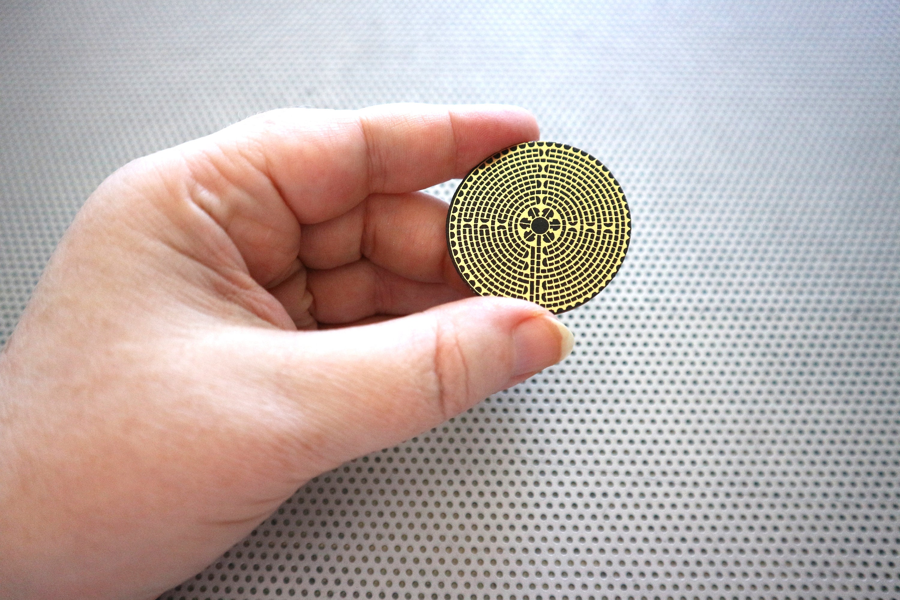 Labyrinth 1.5" Pin. Golden Handmade Art Pinback Badge Artwork Print ...
