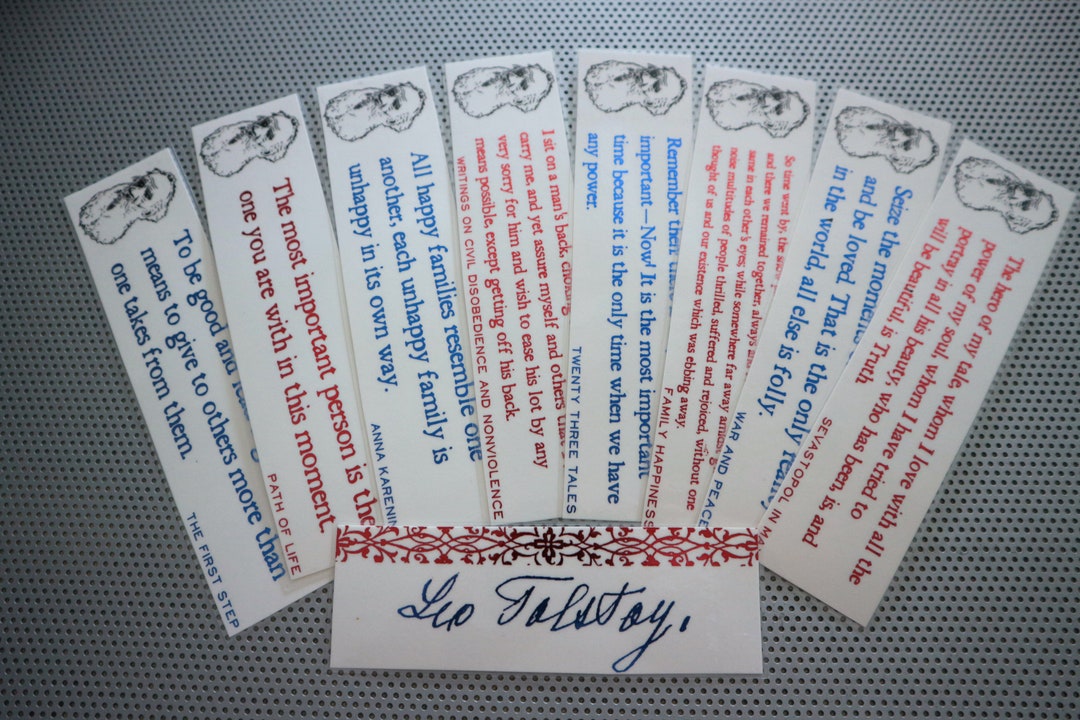 Tolstoy Bookmarks Set of 9 Quotes Handmade Poetry Book Marks in Red and ...