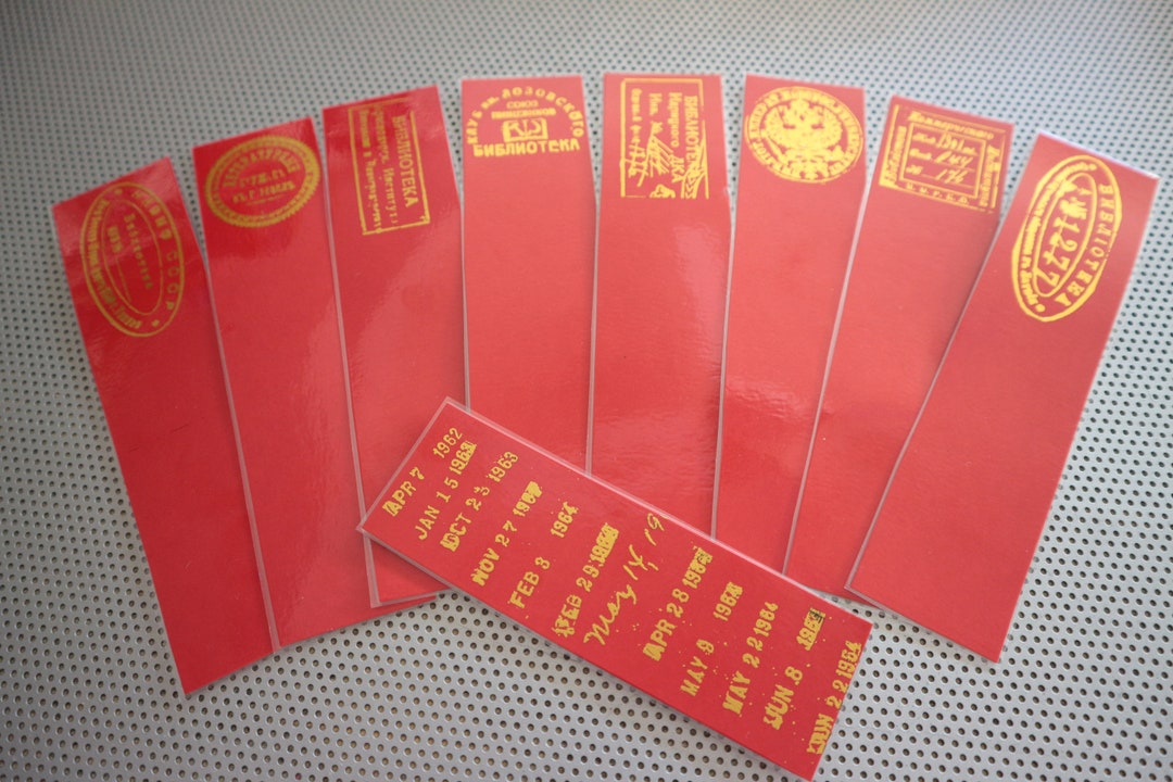 Cyrillic Bookmarks Set of 9 Russian Soviet Library Stamps Marks ...