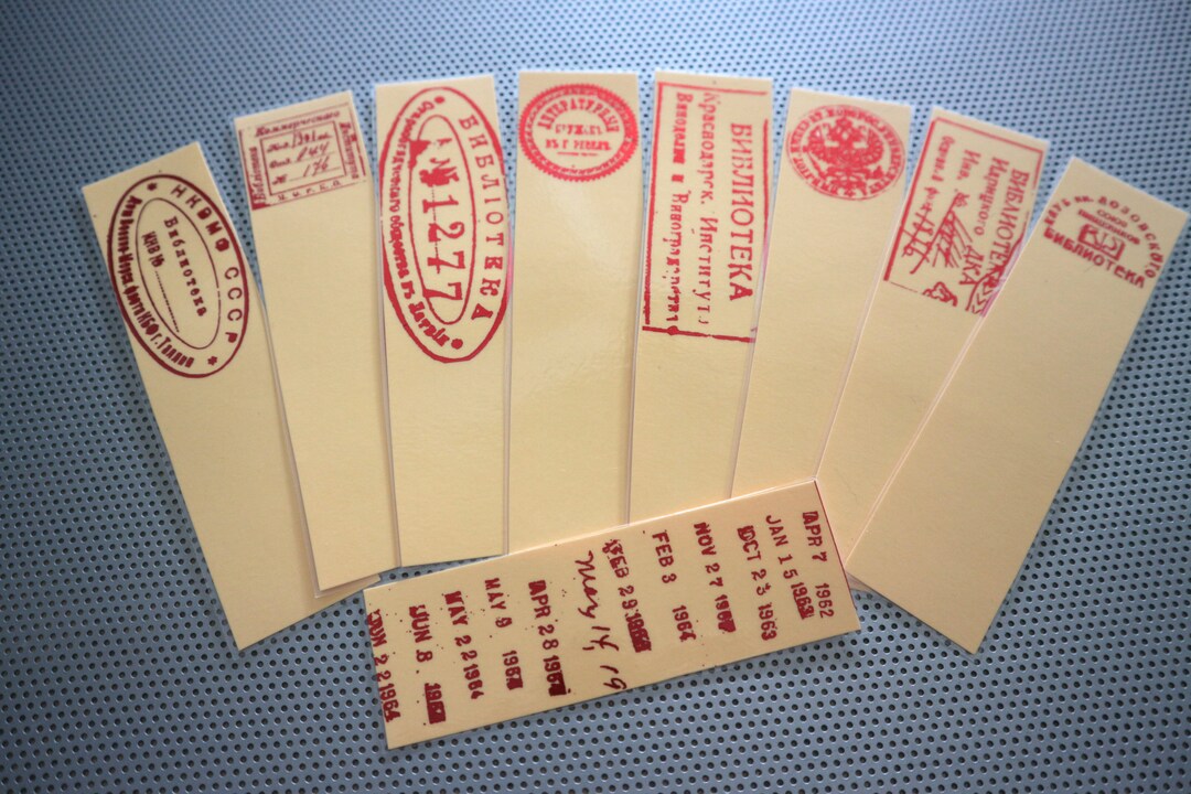 Cyrillic Bookmarks Set of 9 Russian Soviet Library Stamps Marks ...