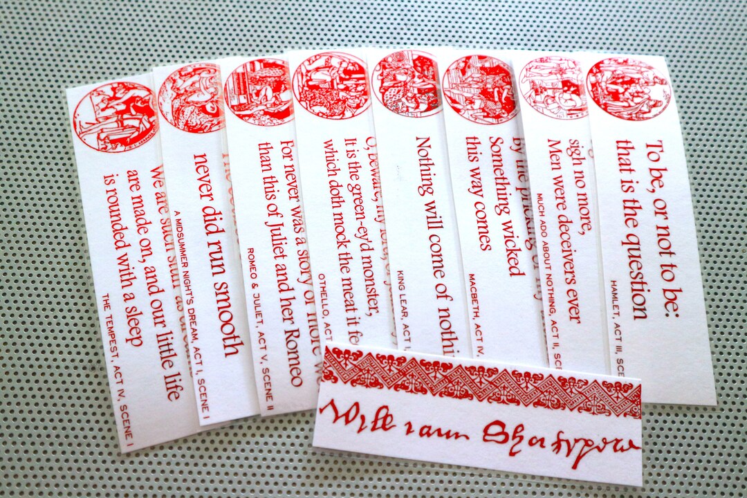 Shakespeare Quotes Bookmarks Set of 9 Handmade Book Marks in Red Foil ...