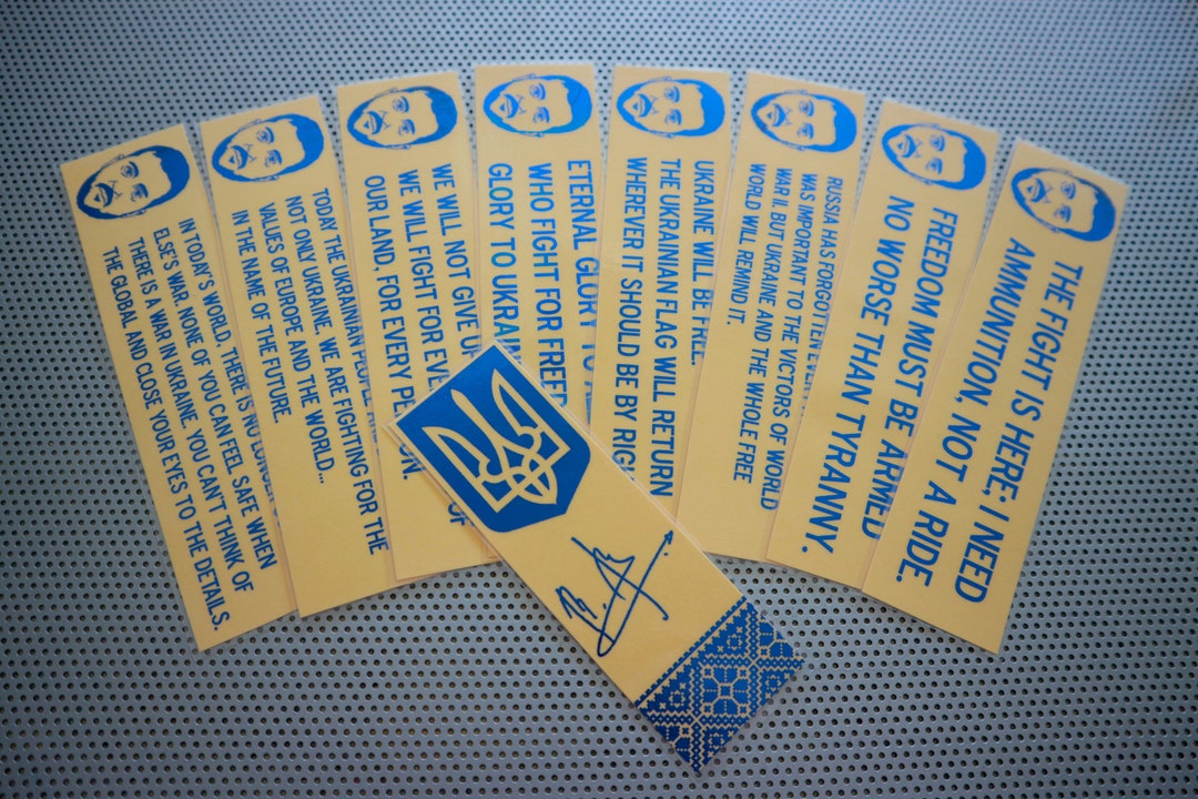 Zelensky Bookmarks Set of 9 Portrait Ukrainian Quotes Blue and Yellow ...
