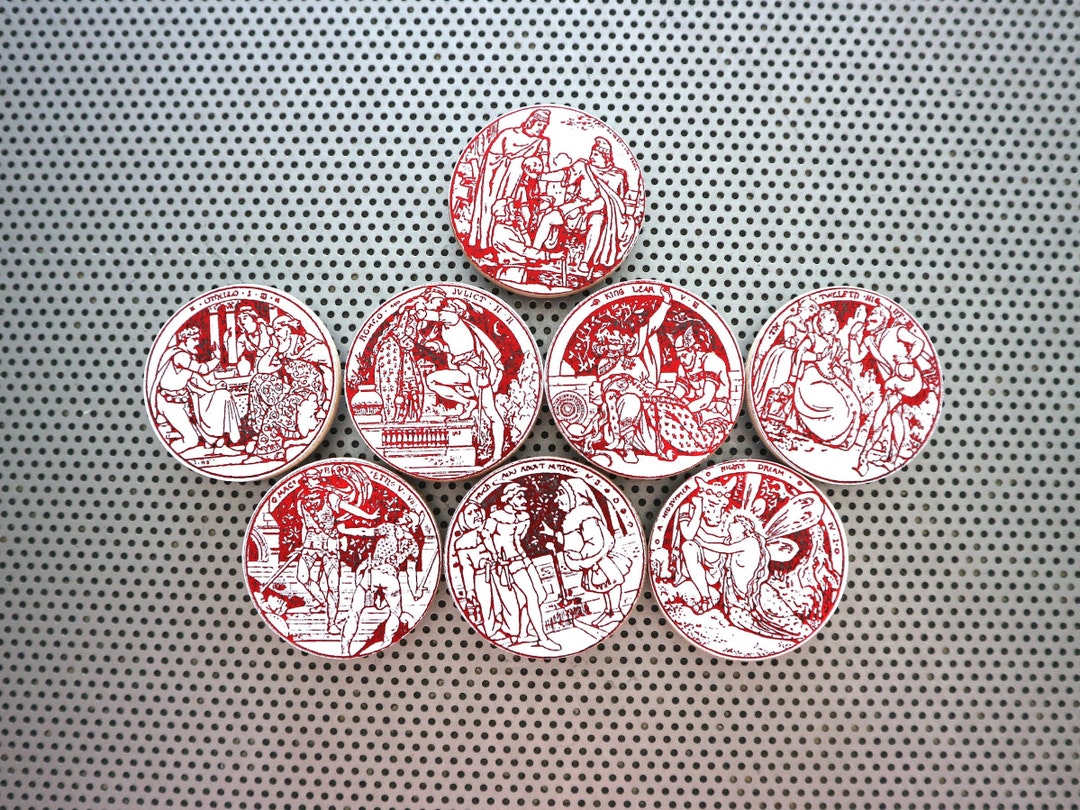 Shakespeare Plays Set of 8 Fridge Magnets in Metallic Red Foil ...