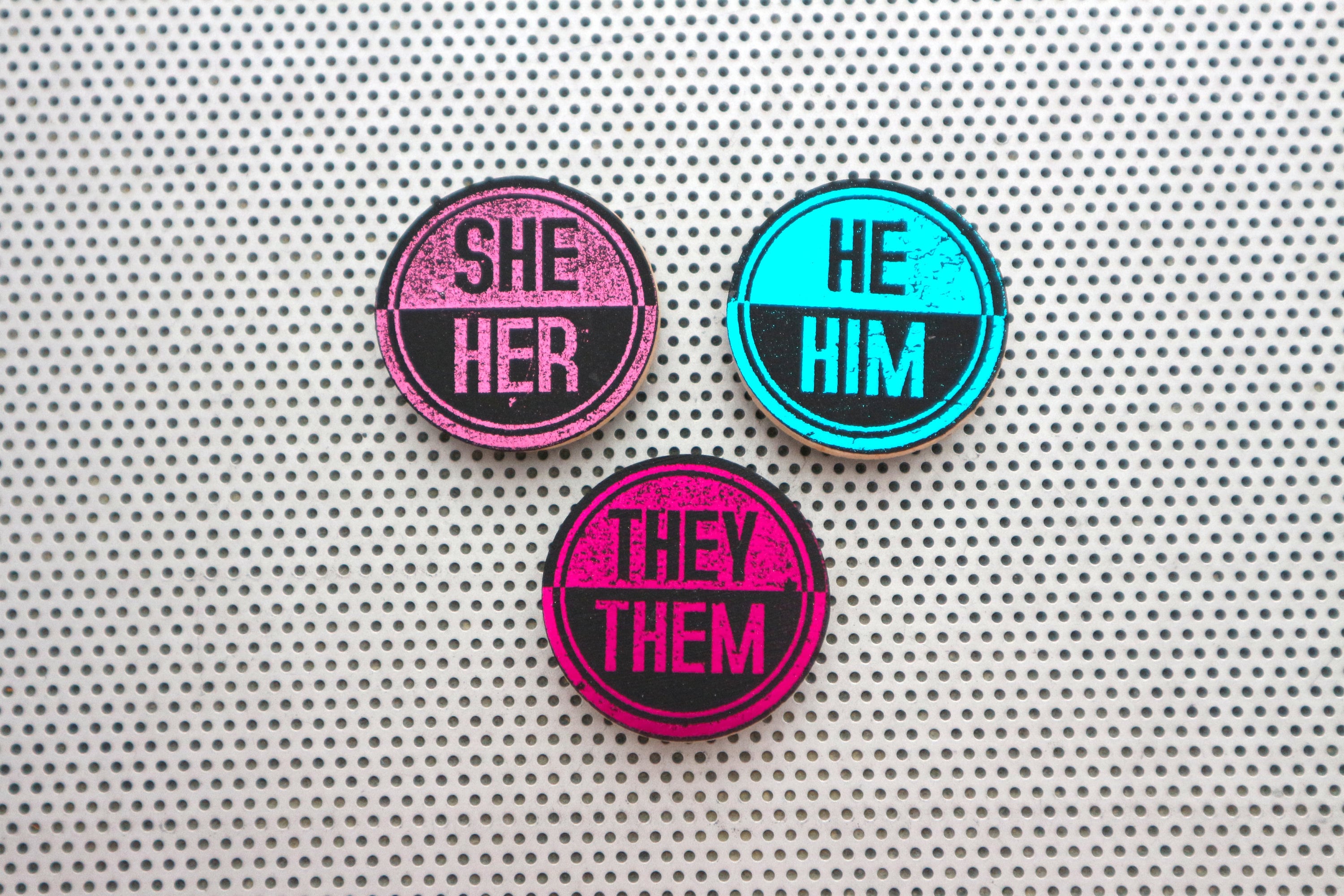 Set of 3 pins. Gender pronoun pins 1.5 pinback badges or | Etsy