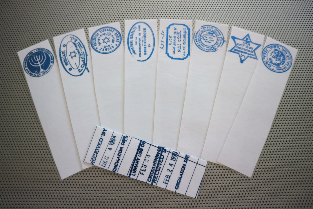 Jewish Bookmark Set / 9 Library Stamps Librarian Marks / Rabbi ...