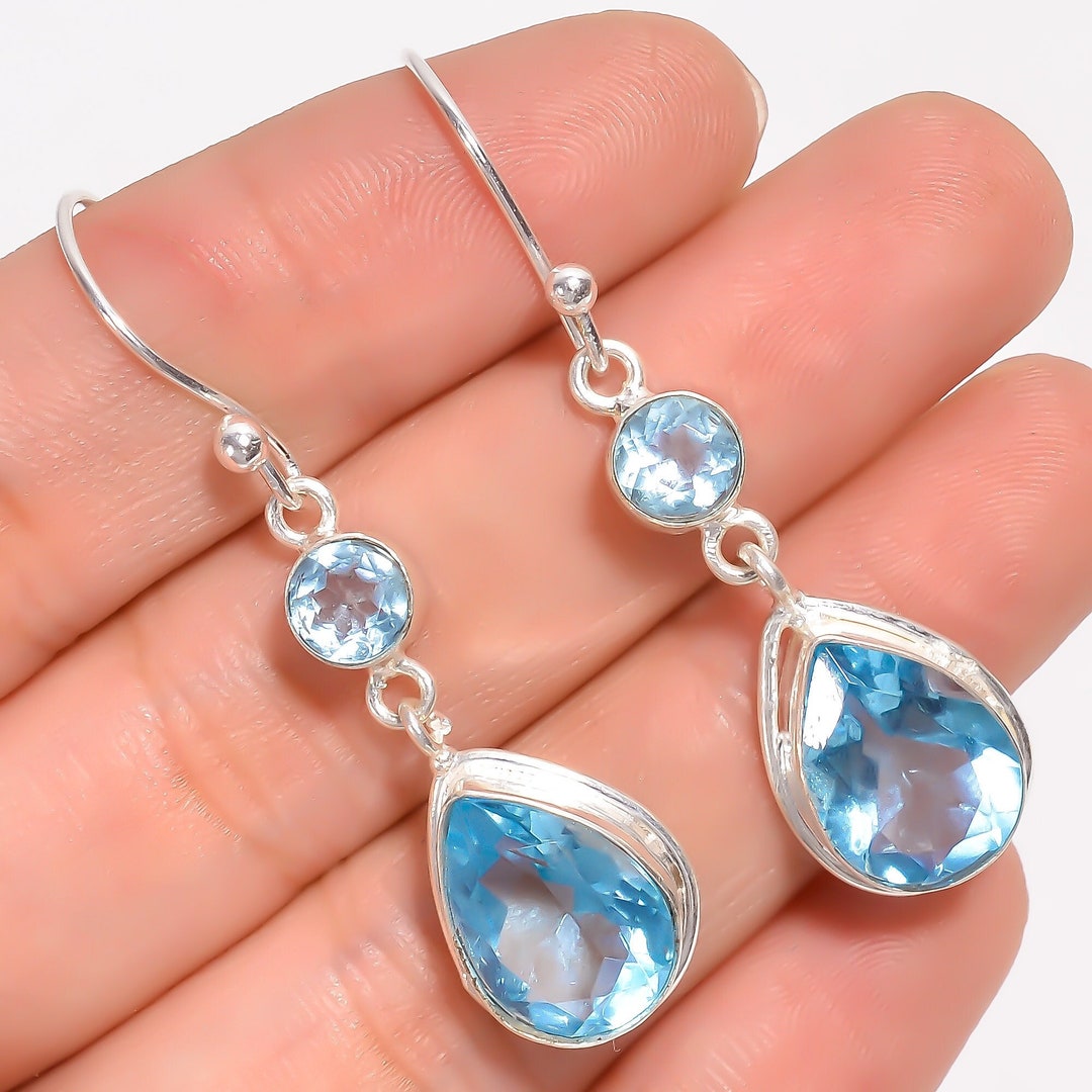 Precious Sky Blue Topaz Earrings, Gemstone Earrings, Drop & Dangle Earrings, 925 Sterling Silver ...