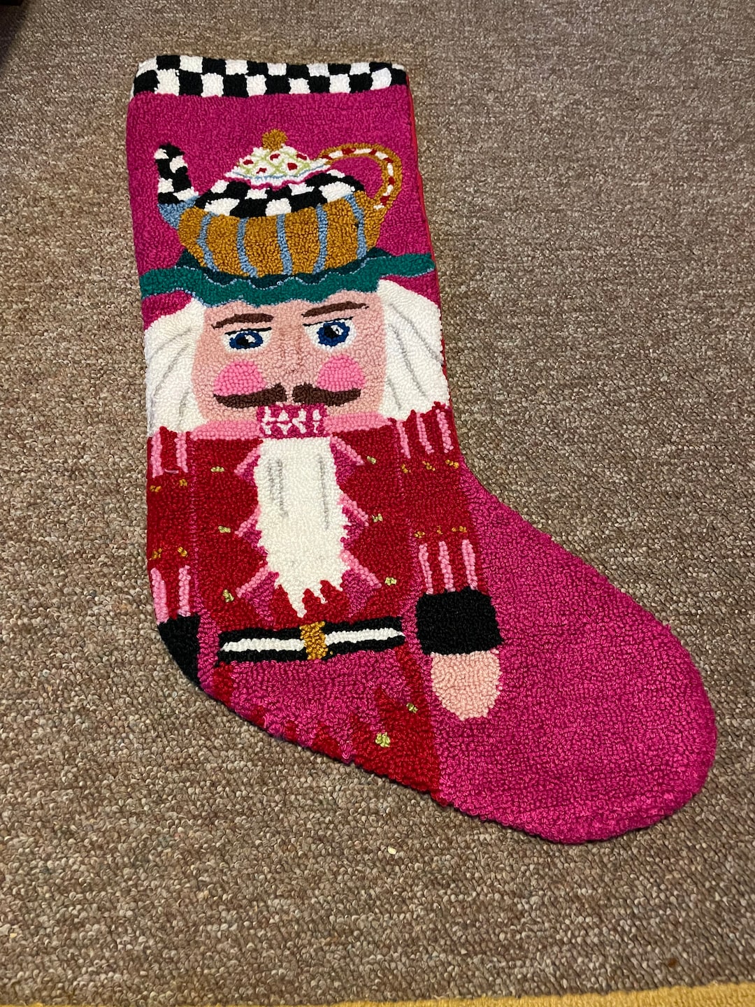 Mackenzie Childs Pink Nutcracker X Large Big Christmas Stocking Courtly ...
