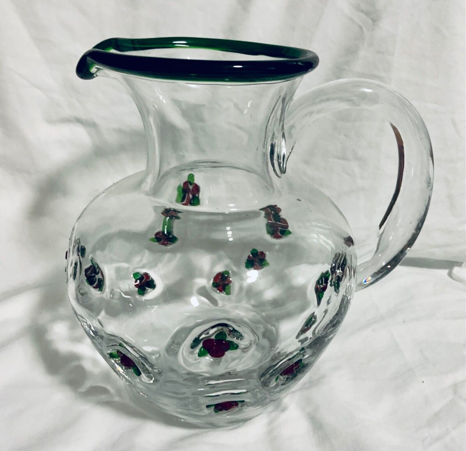 Mackenzie Childs Pitcher and 4 Cocktail Drink Water Glasses Designer ...