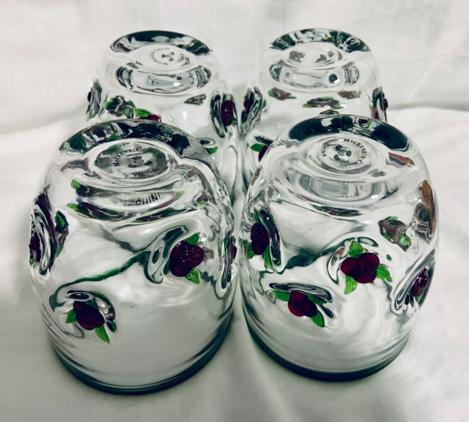 Mackenzie Childs Pitcher and 4 Cocktail Drink Water Glasses Designer ...