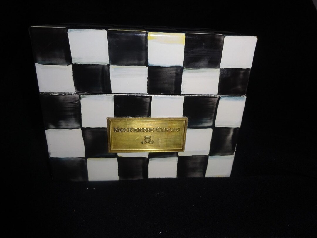 Mackenzie Childs Recipe Box - COURTLY CHECK Rare & Retired Enamel ...