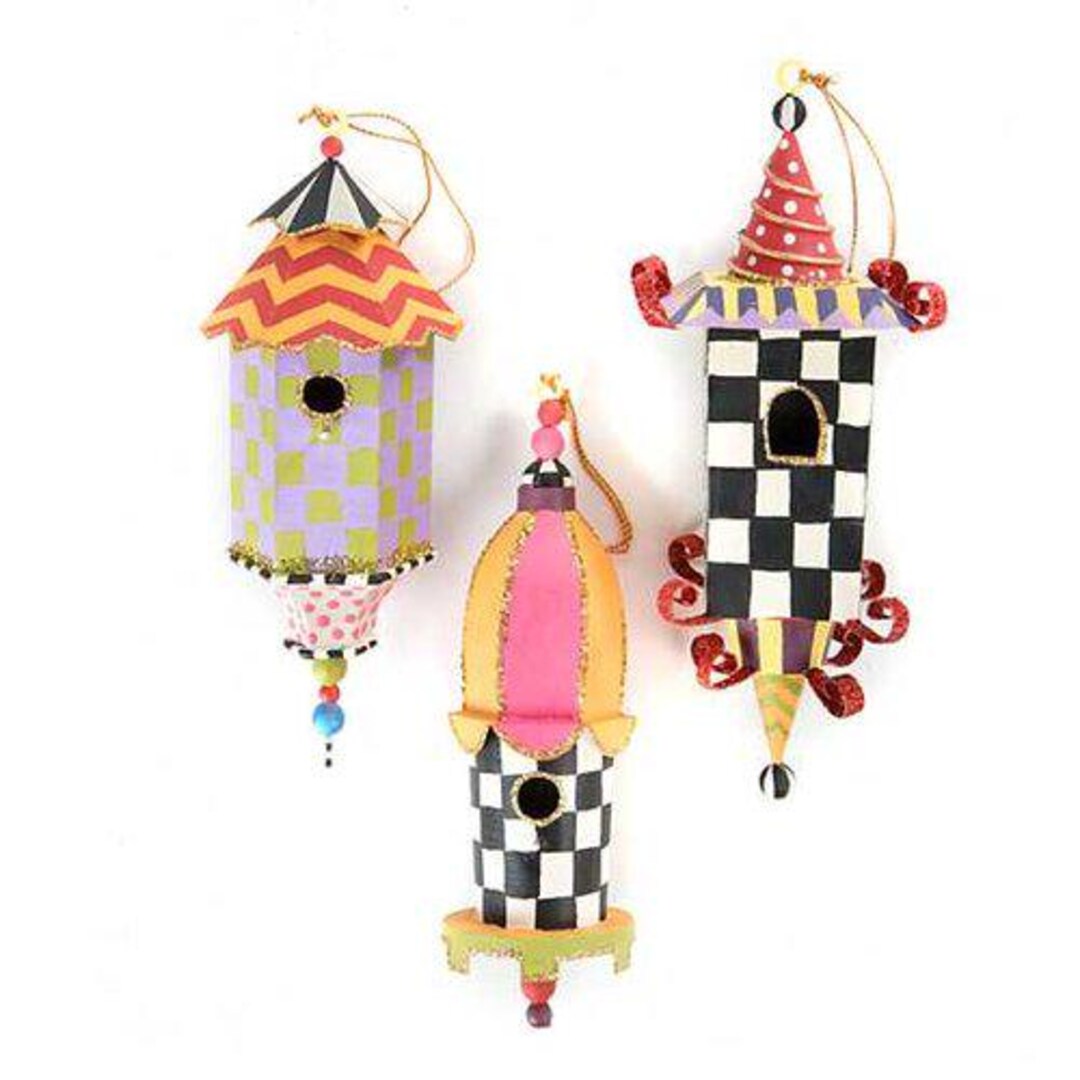 Mackenzie Childs Set of 3 Birdhouse Courtly Check Christmas Tree ...