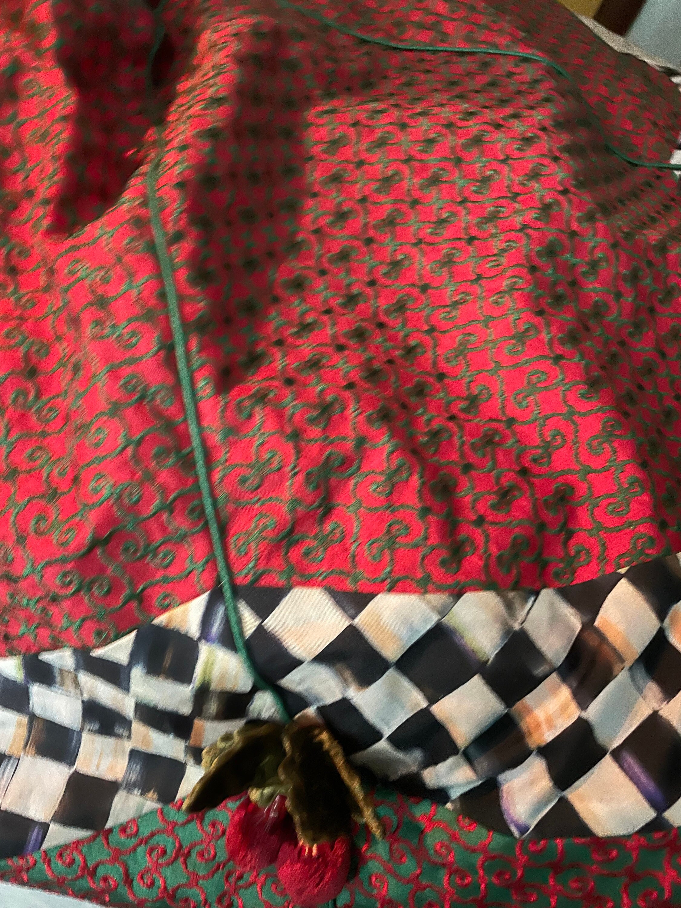 Mackenzie Childs Courtly Check Red Green Velvet Christmas Tablecloth ...