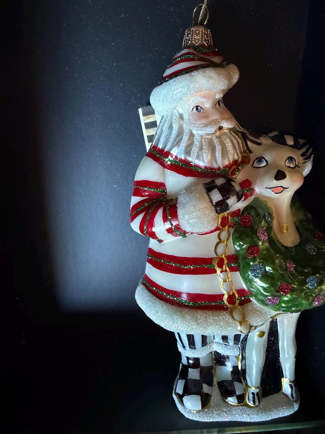 Mackenzie Childs Santa's Reindeer Friend SUPER RARE Courtly Check Glass ...