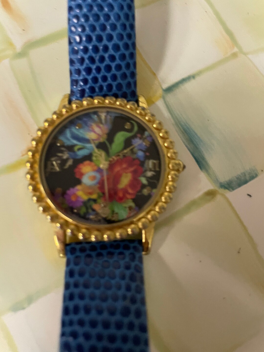Mackenzie Childs Blue Flower Market Watch Rate and Retired Gold Trim - Etsy