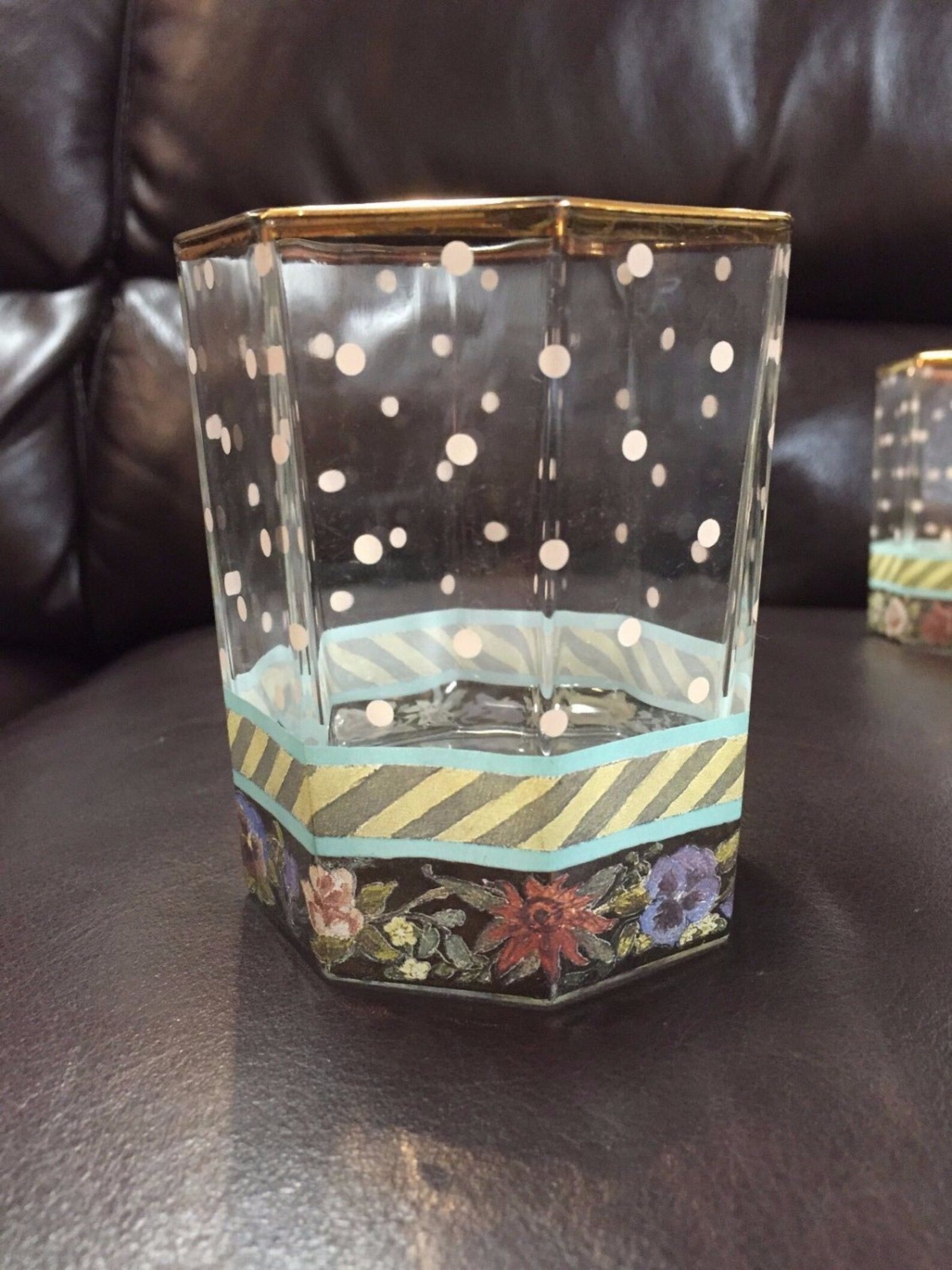 Mackenzie Childs Handpainted Floral Polka Dot Garland Glasses - SET of ...