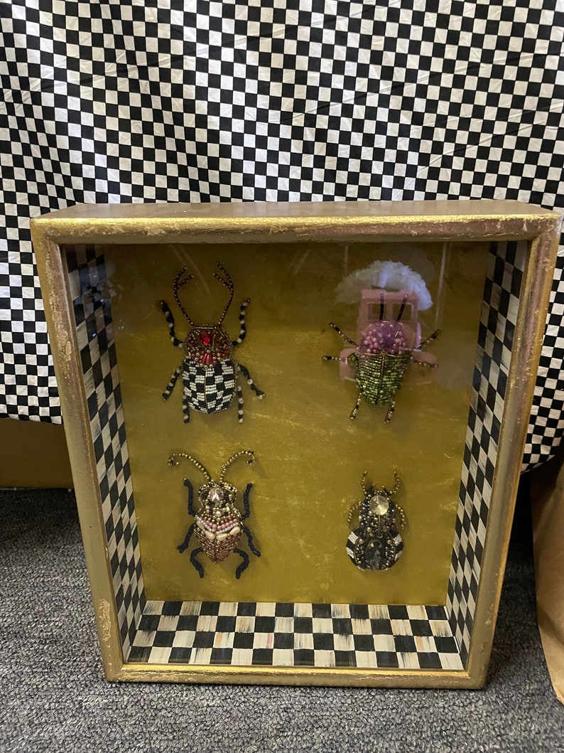 Mackenzie Childs Courtly Check Entomologist Bug Box Beaded Whimsical ...