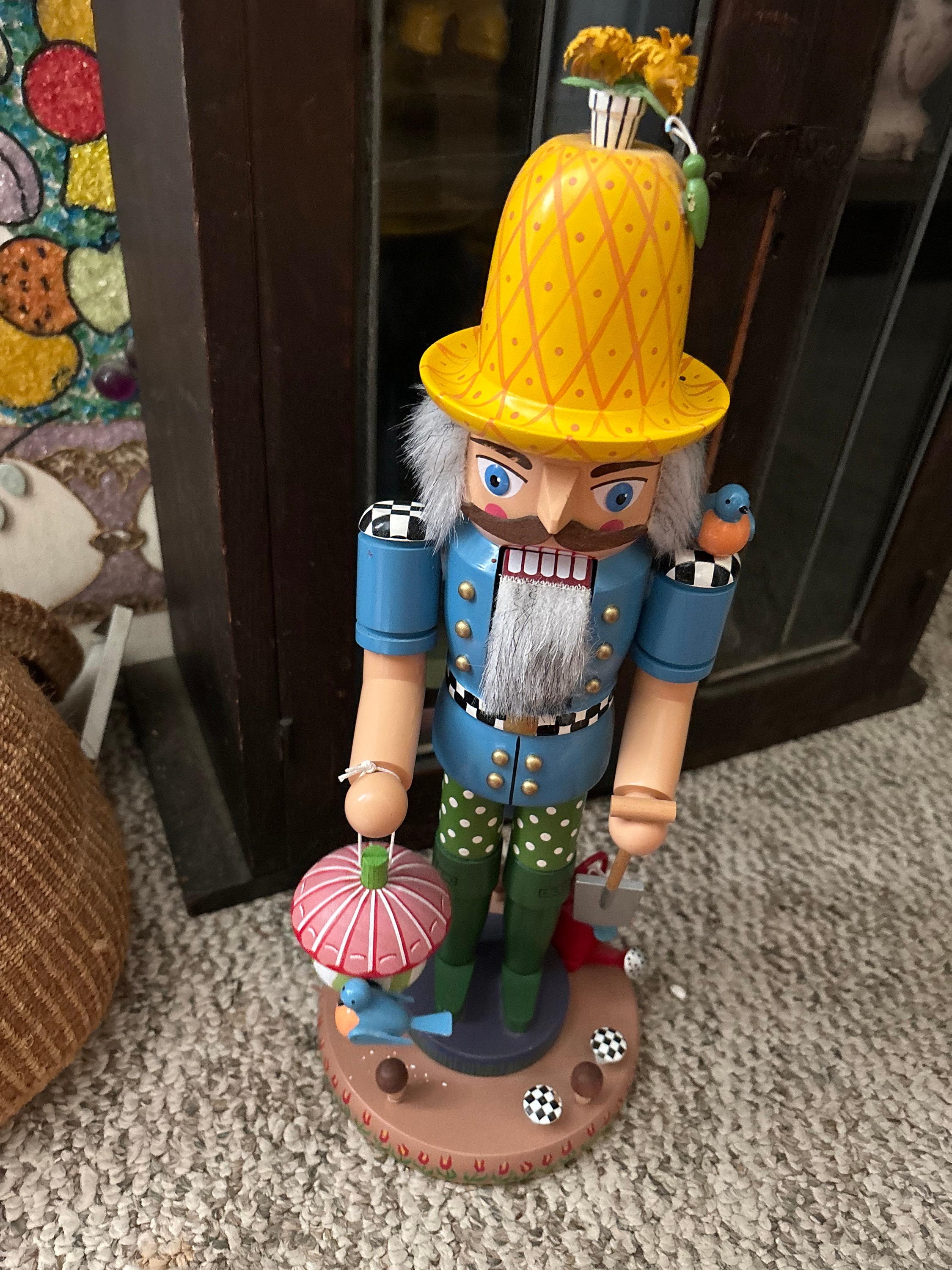 Mackenzie Childs Birdwatcher Garden Gardener Wooden Nutcracker Courtly ...