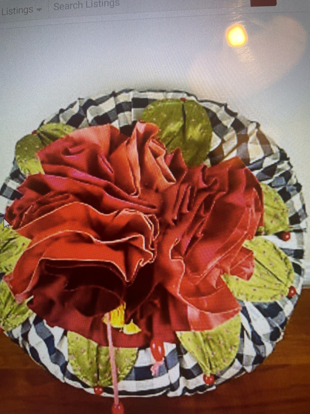 Mackenzie Childs Ruffled Rose Courtly Check Beaded Pillow Retired Rare ...