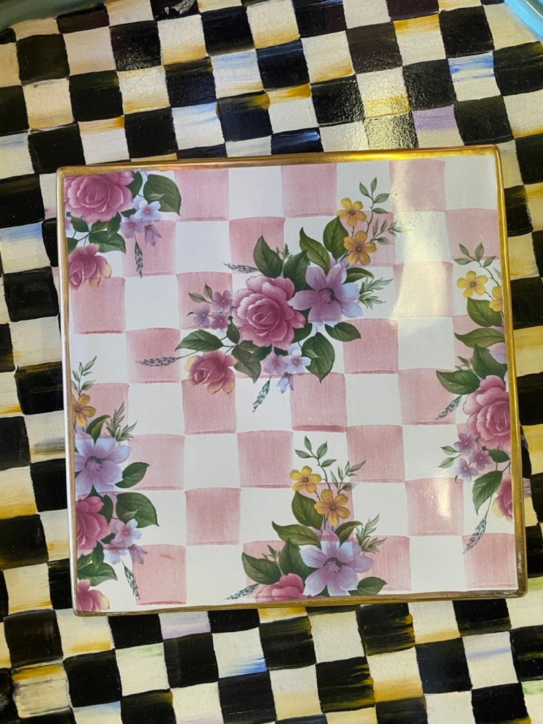 One Mackenzie Childs Pink Rose Petal Honeymoon Ceramic Porcelain Tile ...