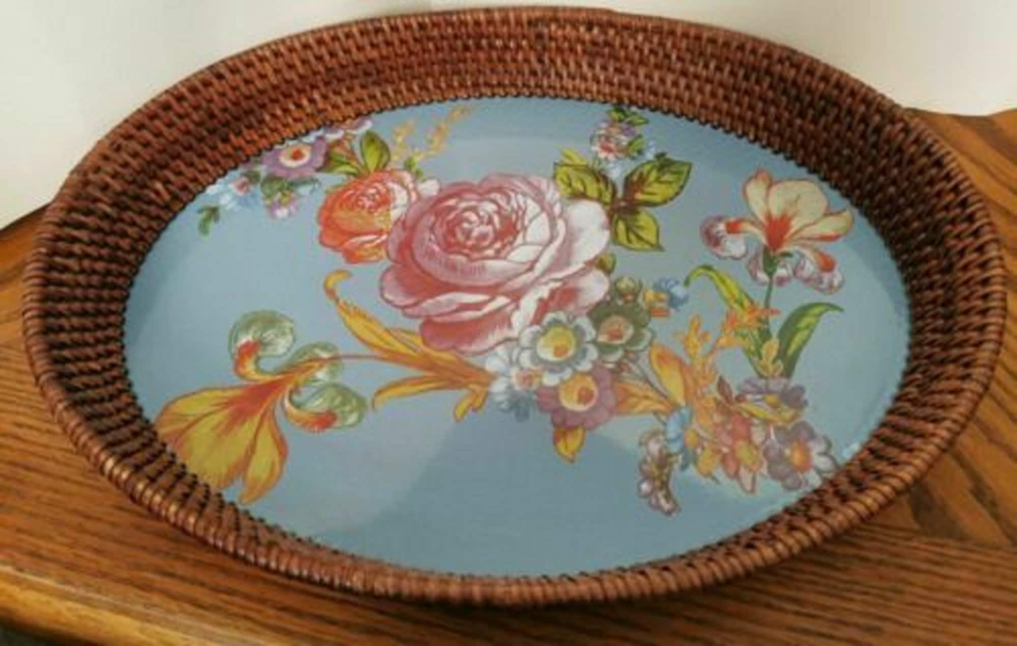 Mackenzie Childs Blue Flower Market Enamel Large Tabletop Serving Drink ...