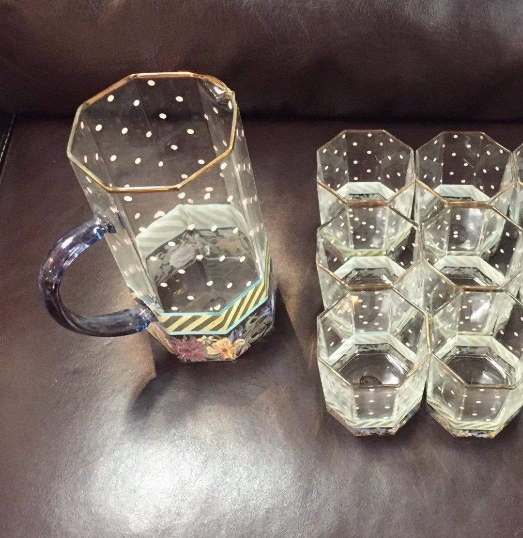 Mackenzie Childs Handpainted Floral Polka Dot Garland Glasses - SET of ...
