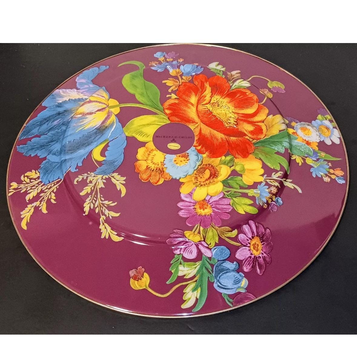 Mackenzie Childs Set of 2 Purple Plum Flower Market Platters 16” Super ...