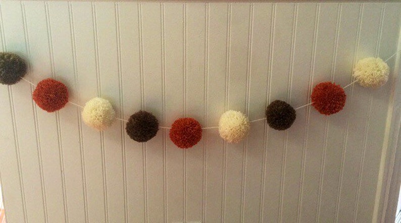 Fall garland fall pom pom garland Thanksgiving decor | Etsy