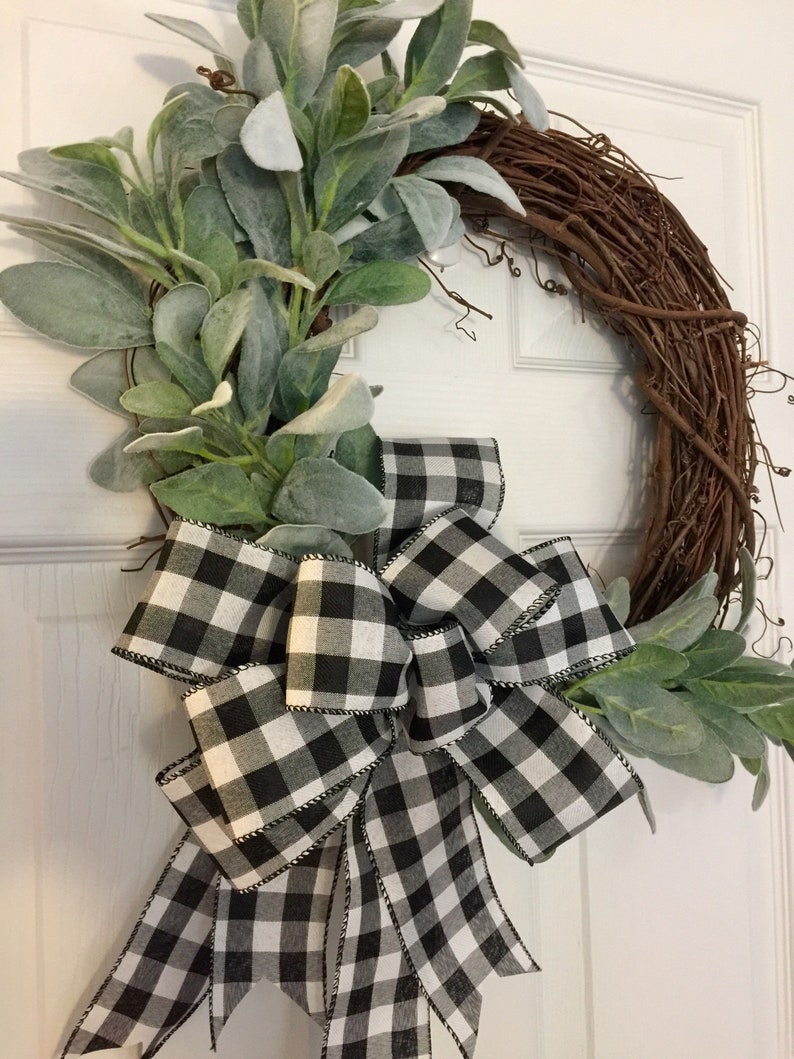 Lambs Ear Wreath Farmhouse Fall Wreath Buffalo Plaid Fall Etsy