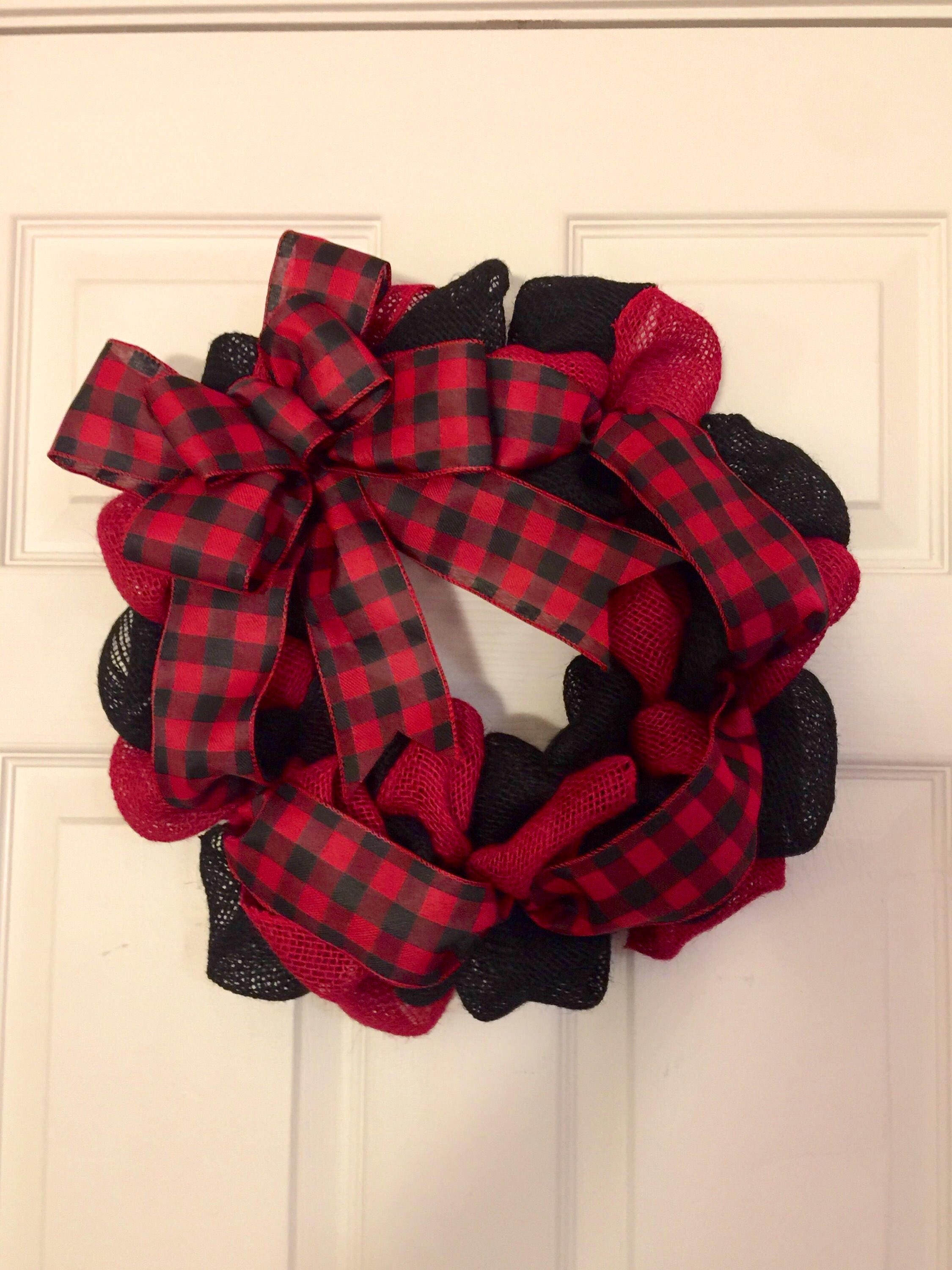 Buffalo Plaid Wreath, Buffalo Plaid Burlap Wreath, Mini Burlap Wreath ...