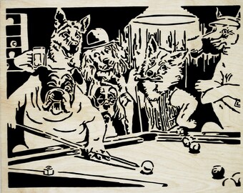 Dogs playing pool | Etsy