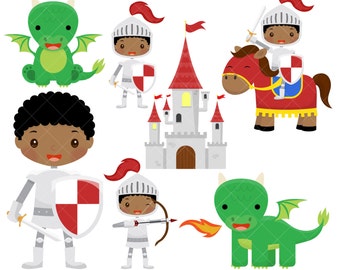 Knights and Dragons Clipart / Cute Dragons Clipart / Fairytale | Etsy