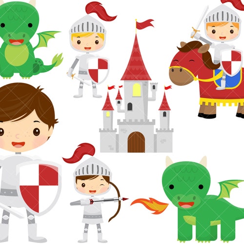 Knights and Dragons Clipart / Cute Dragons Clipart / Fairytale - Etsy