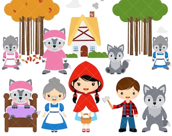 Little Red Riding Hood Clipart, Fairy Tales Clip Art, Wolf, Grandma ...
