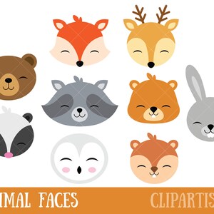 Woodland Animal Faces Clipart / Photo Booth Masks / Baby Shower - Etsy
