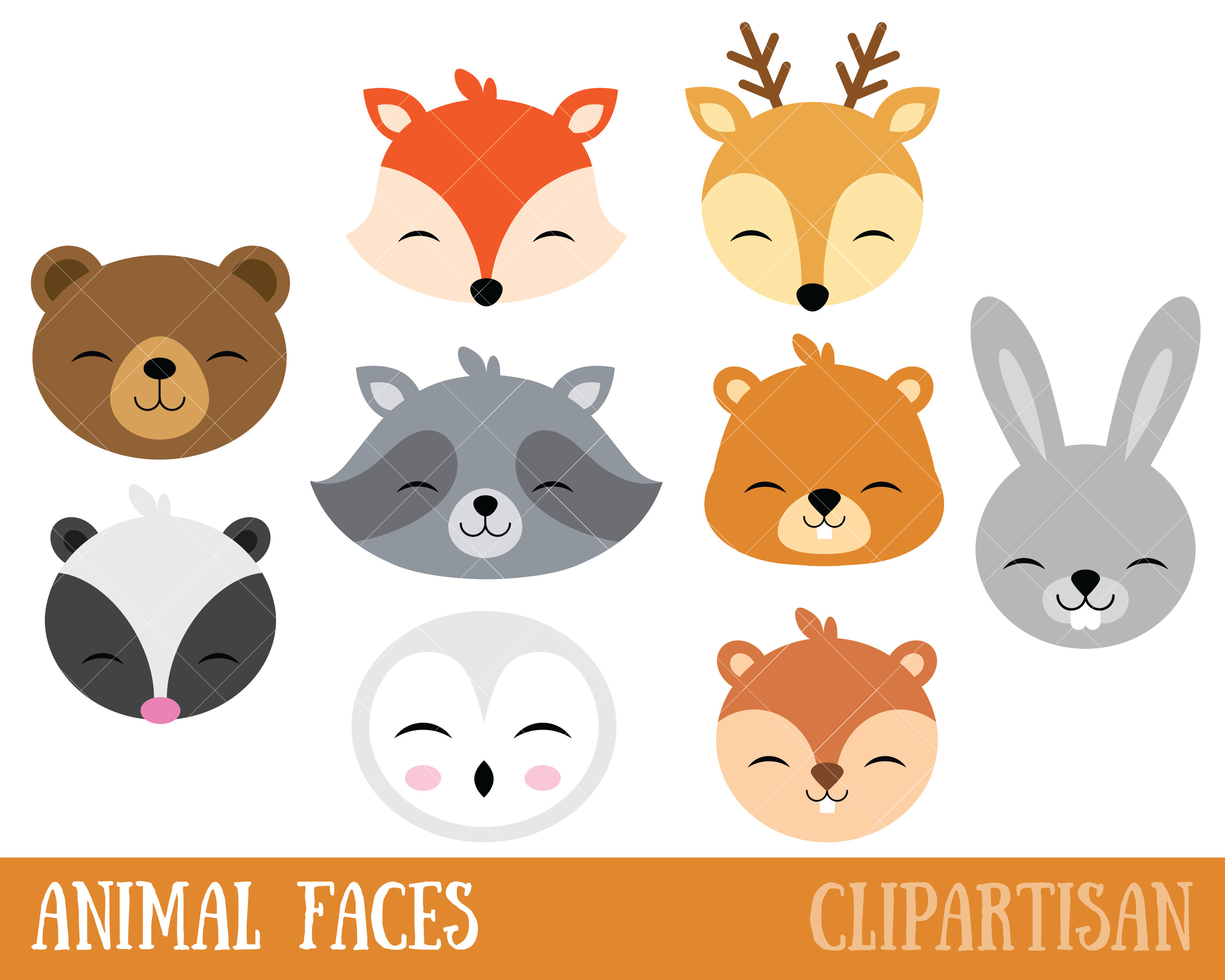 Woodland Animal Faces Clipart / Photo Booth Masks / Baby Shower - Etsy