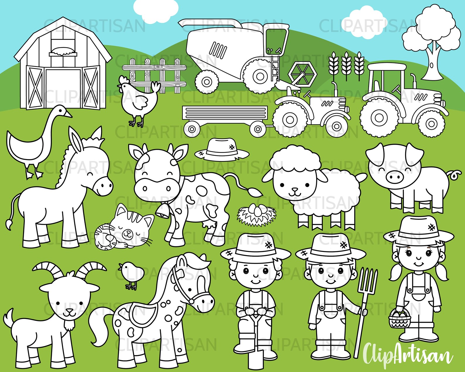 Farm Animals Clipart Digital Stamps INSTANT DOWNLOAD 0010 | Etsy