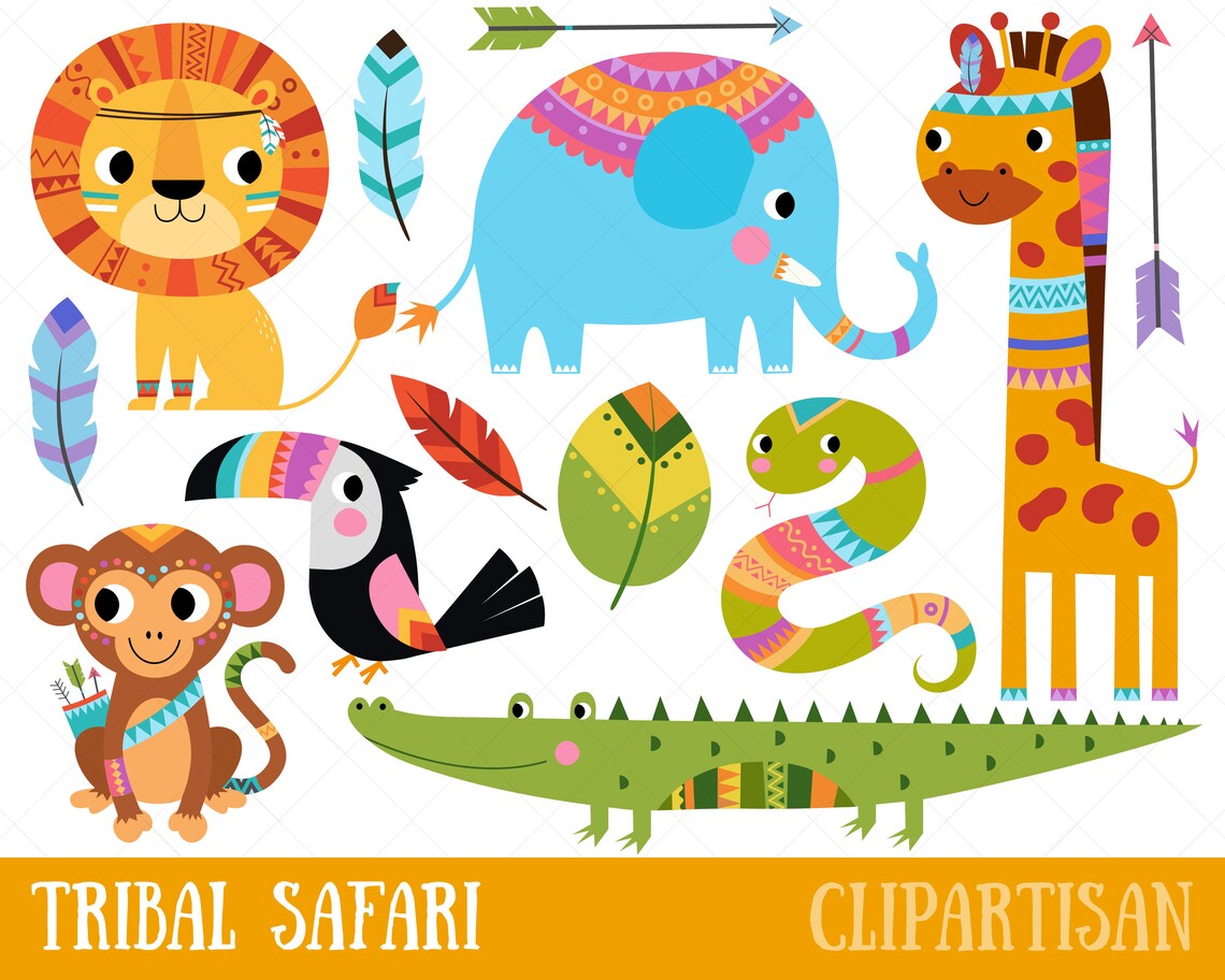 Tribal Safari Animals Clipart Cute African Animals Clip Art - Etsy