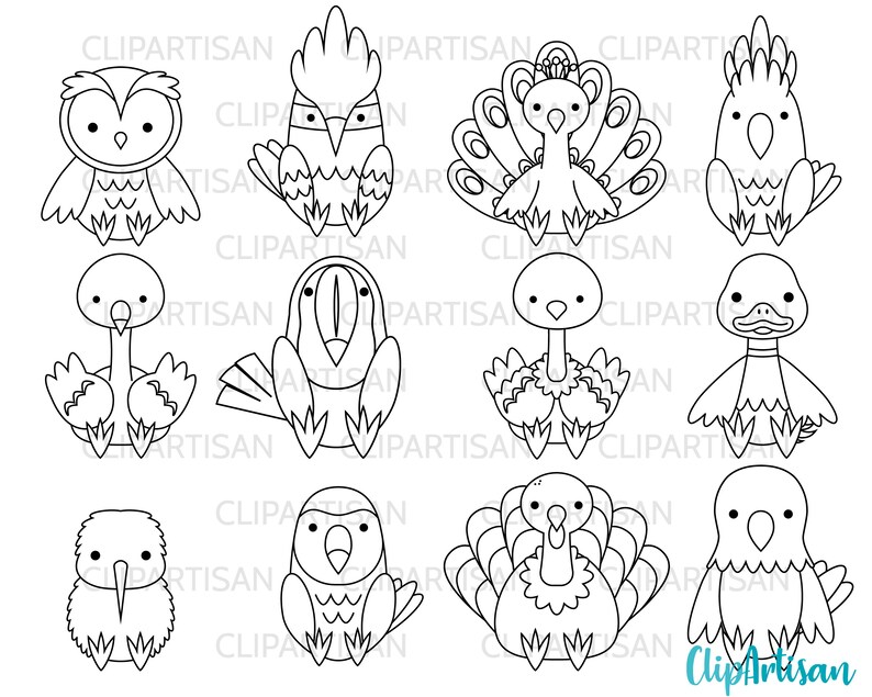 Birds Digital Stamps, Tropical Birds Clip Art, Cockatoo, Parrot, Toucan ...