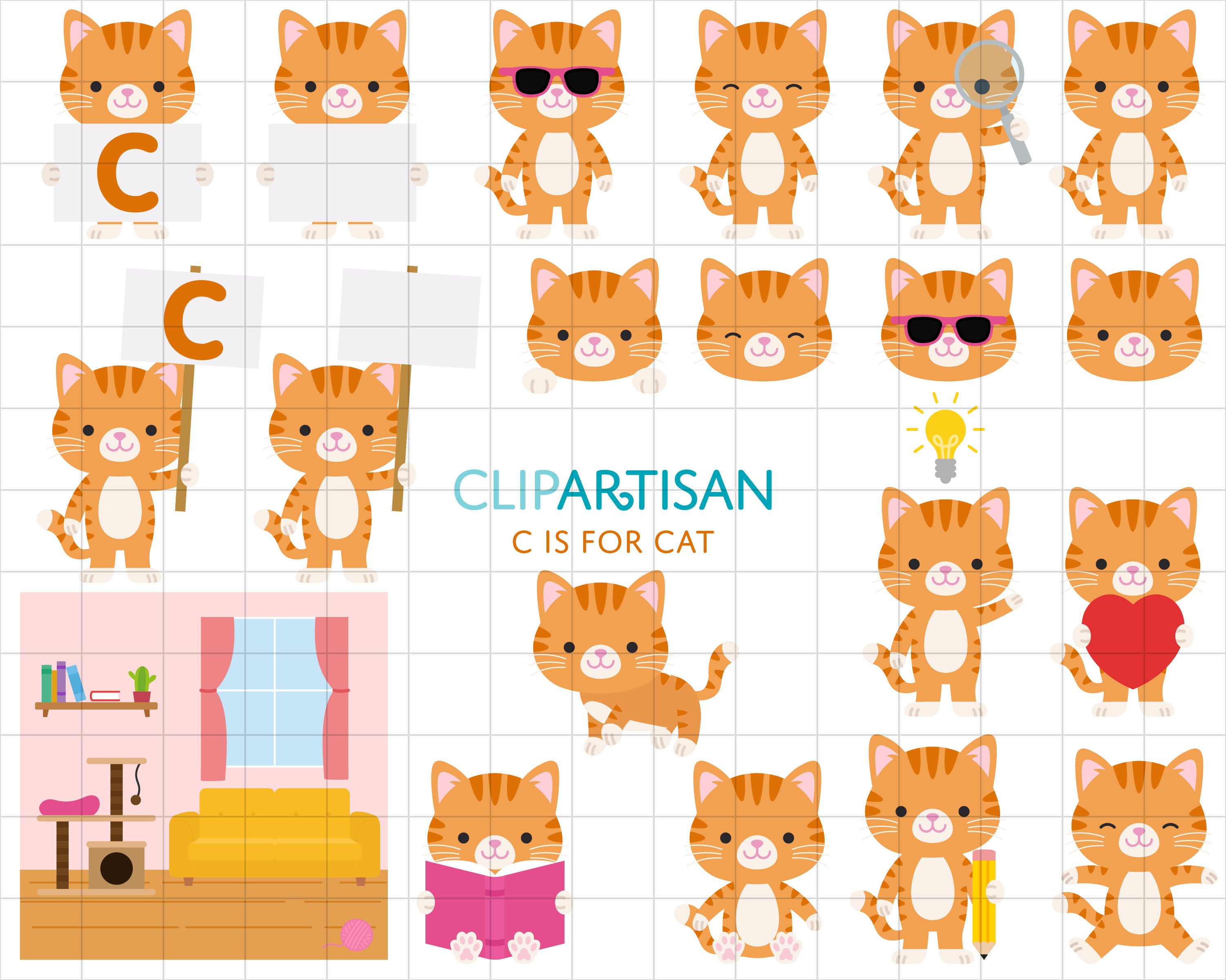 Buy Cat Clipart, Cute Cats Holding Signs, Cat Reading, Cat Background ...