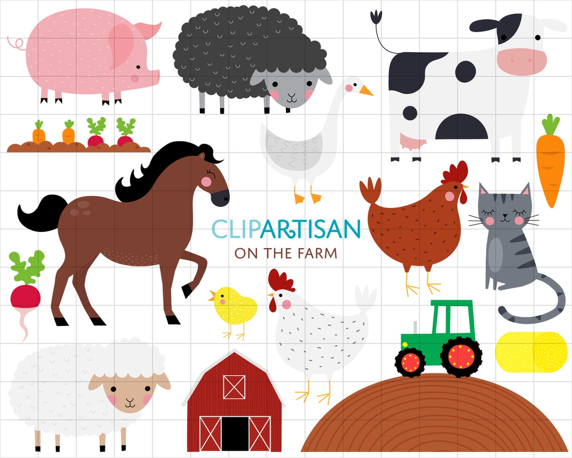 Farm Clipart Farm Animals Clip Art Tractor Barn Horse - Etsy