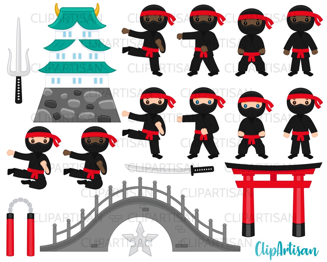 Ninja Clipart, Cute Ninjas Clip Art, INSTANT DOWNLOAD 0005 - Etsy