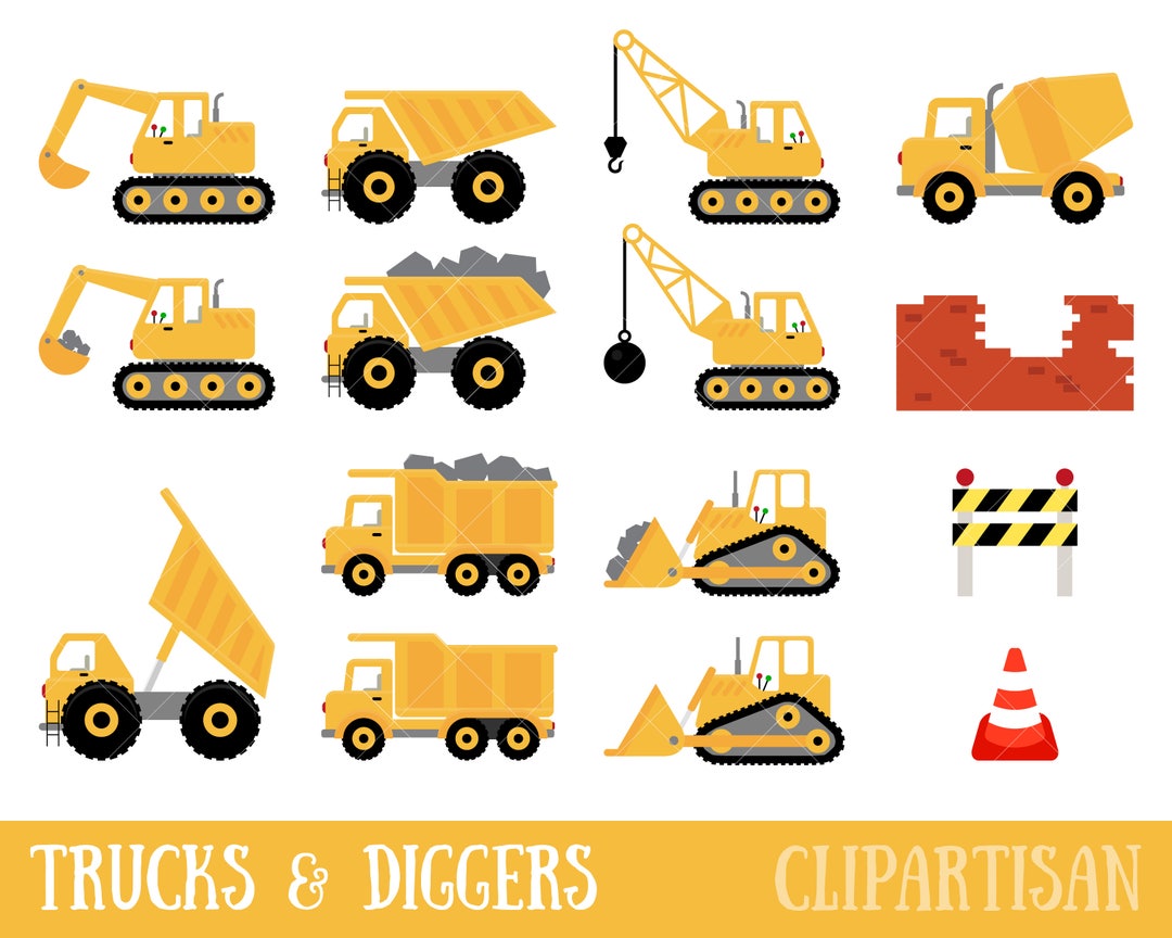 Trucks and Diggers Clipart / Construction Clipart - Etsy