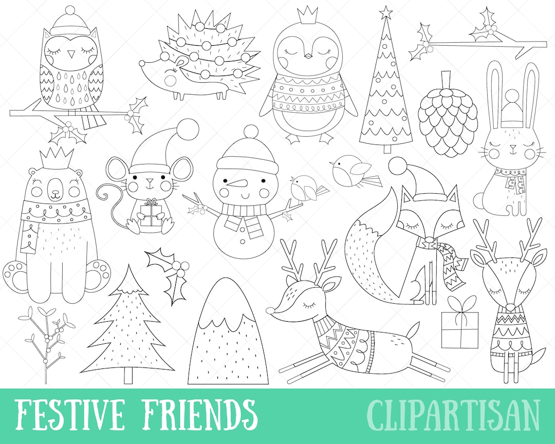 Christmas Animals Clipart | Festive Friends Digital Stamps | Christmas ...