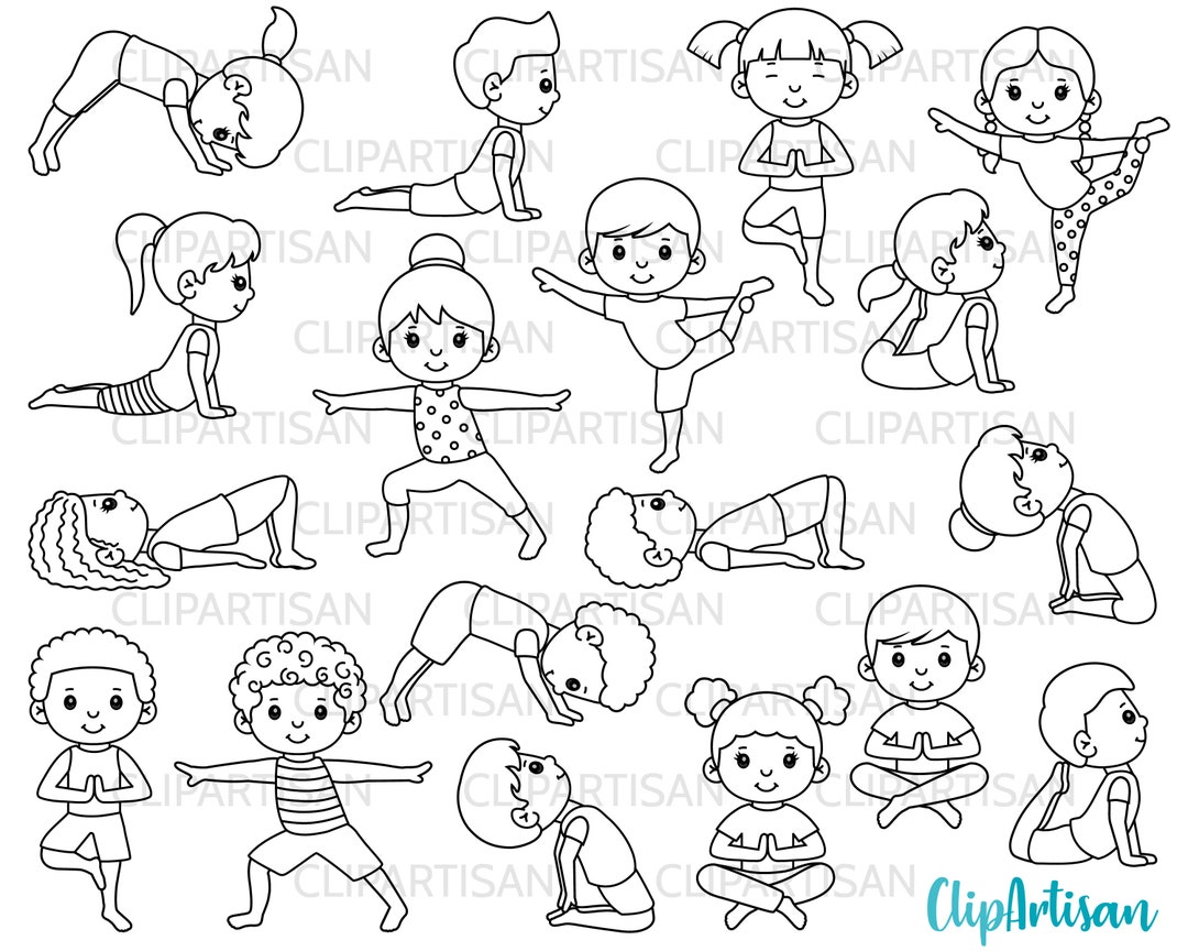 Yoga Poses Clip Art Bundle, Digital Stamps, Yoga Girls, Yoga Boys, Yoga ...