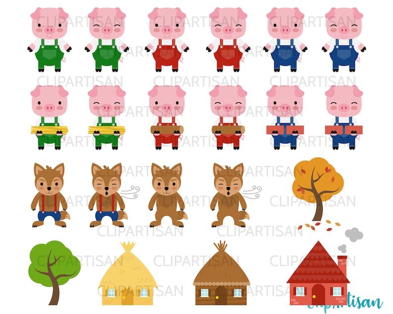 Tres cerditos Clipart / Big Bad Wolf Clip Art PNG SVG - Etsy México