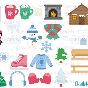 Winter Elements Clip Art, Igloo Clipart, Snowman, Holiday Clipart ...