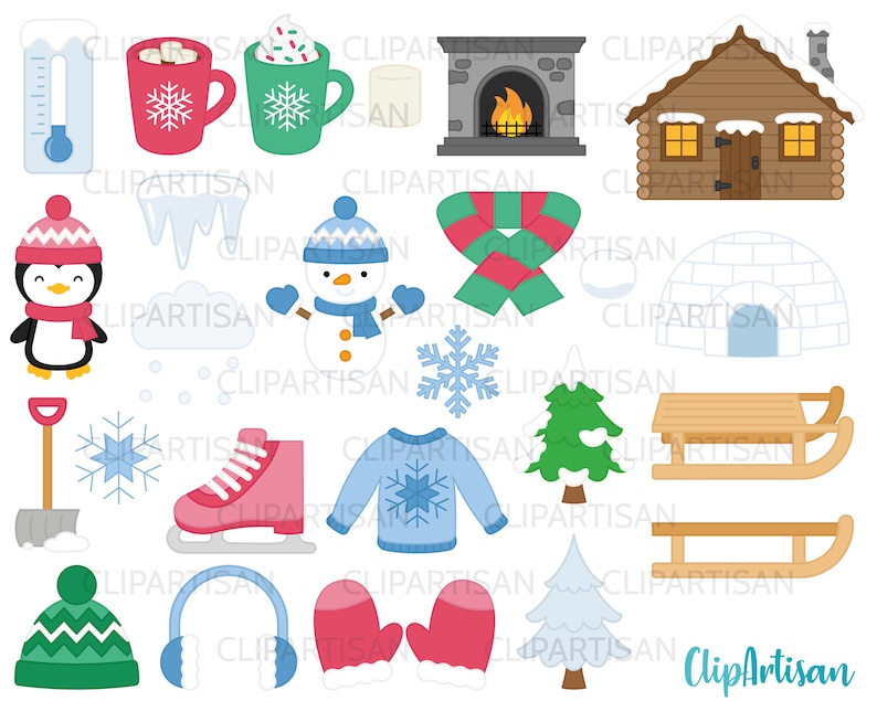 Winter Elements Clip Art Igloo Clipart Snowman Holiday - Etsy