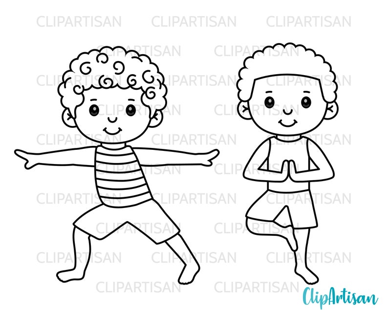 Yoga Digital Stamps, Yoga Boys, Yoga Kids Clipart, Yoga Children, Yoga ...