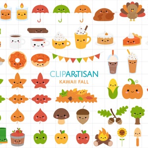 Kawaii Fall Autumn Clip Art, Pumpkin Spice Latte, Autumn Leaves ...