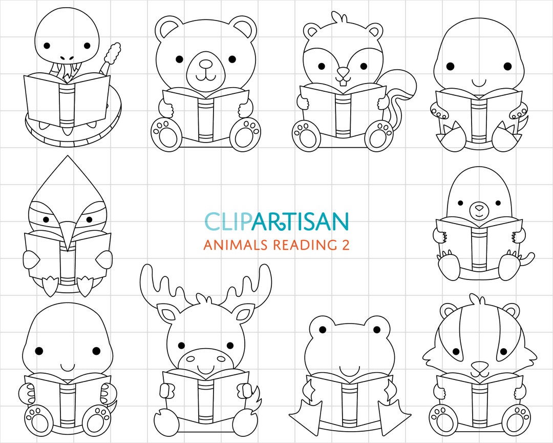 Woodland Animals Reading a Book Clipart, Woodland Animals, Back to ...
